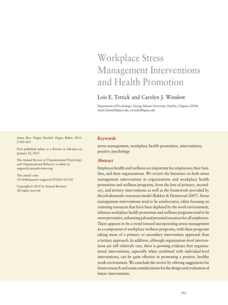 R1Workplace Stress Management Interventions and Health Promotion | PDF ...