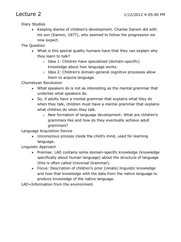 Acquisition of Language Notes | PDF