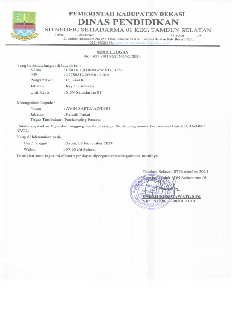 Surat Tugas Avin | PDF