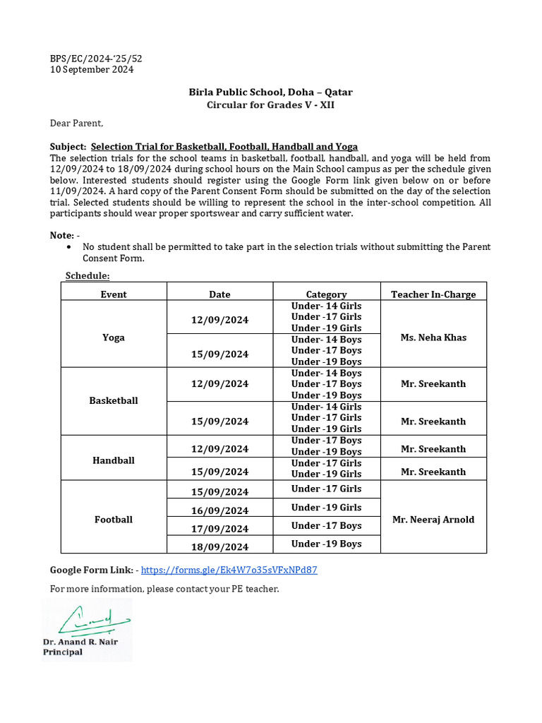 Circular 52 - Selection Trial For Grades V To XII | PDF | Childhood | Family
