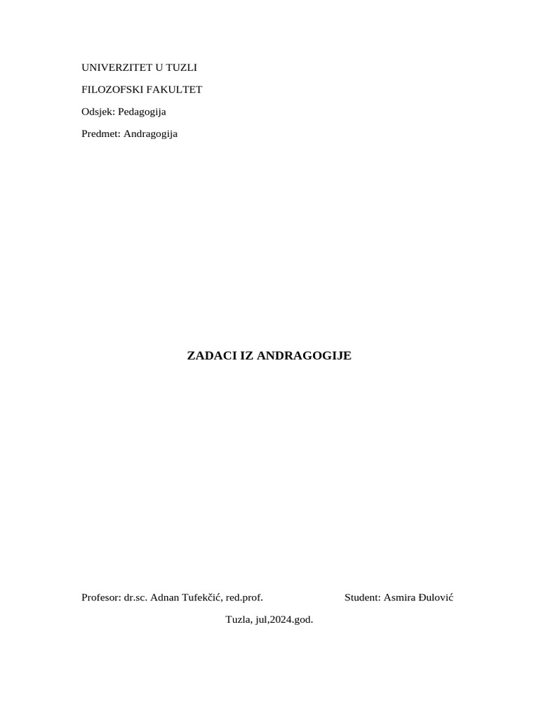 Andragogija Zadaci | PDF