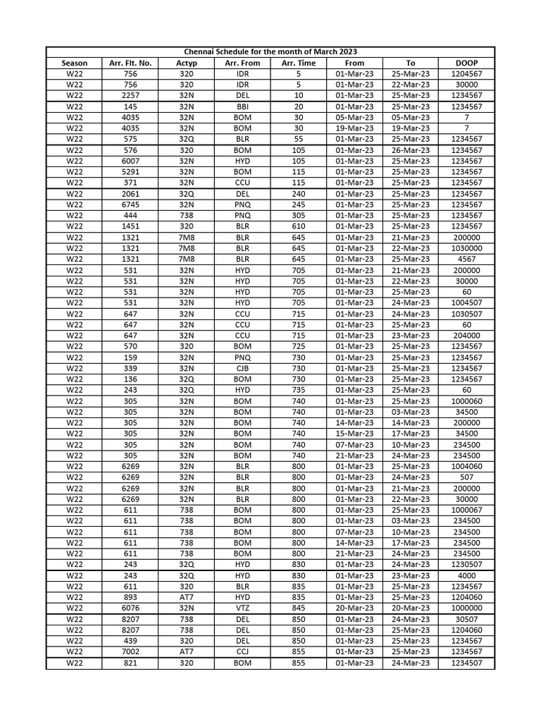Arrival Flight Schedule For March 2023 | PDF | Technology & Engineering