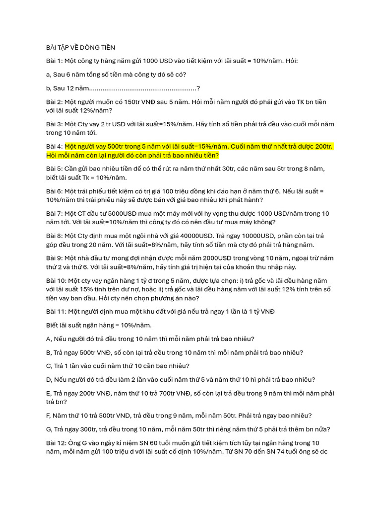 Bai Tap Dong Tien | PDF