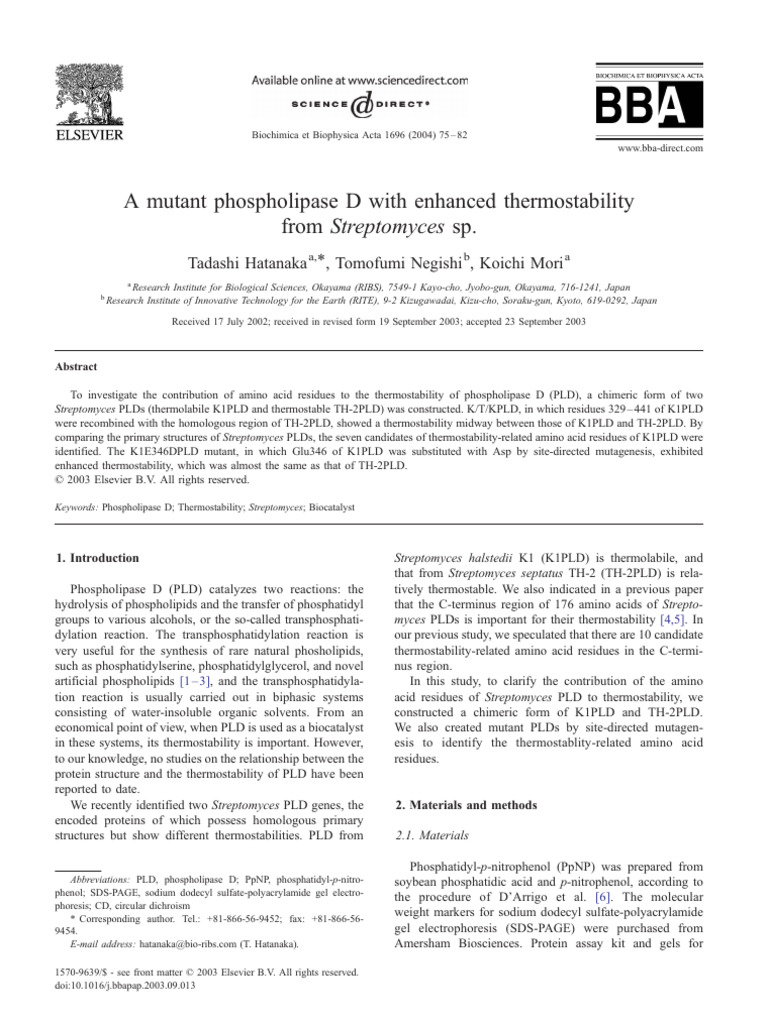 A Mutant Phospholipase D With Enhanced Thermostability | PDF | Buffer ...