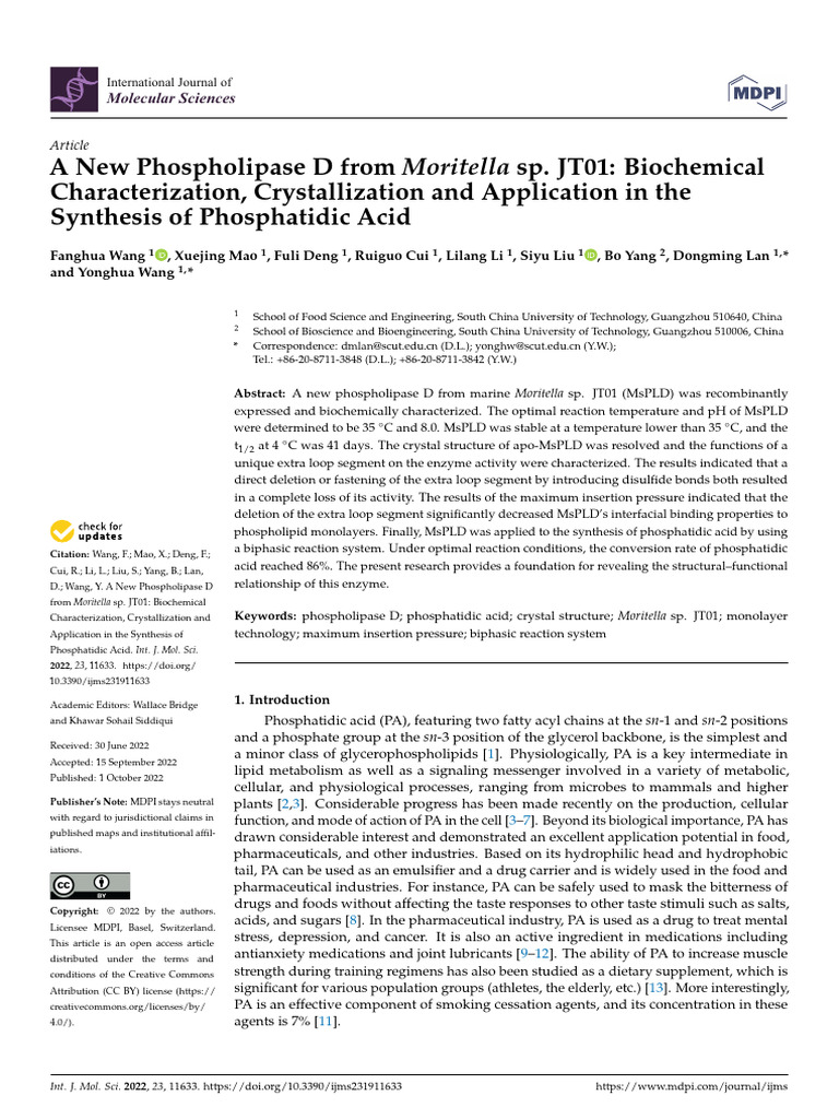 A New Phospholipase D From Moritella SP | PDF | Ph | Proteins