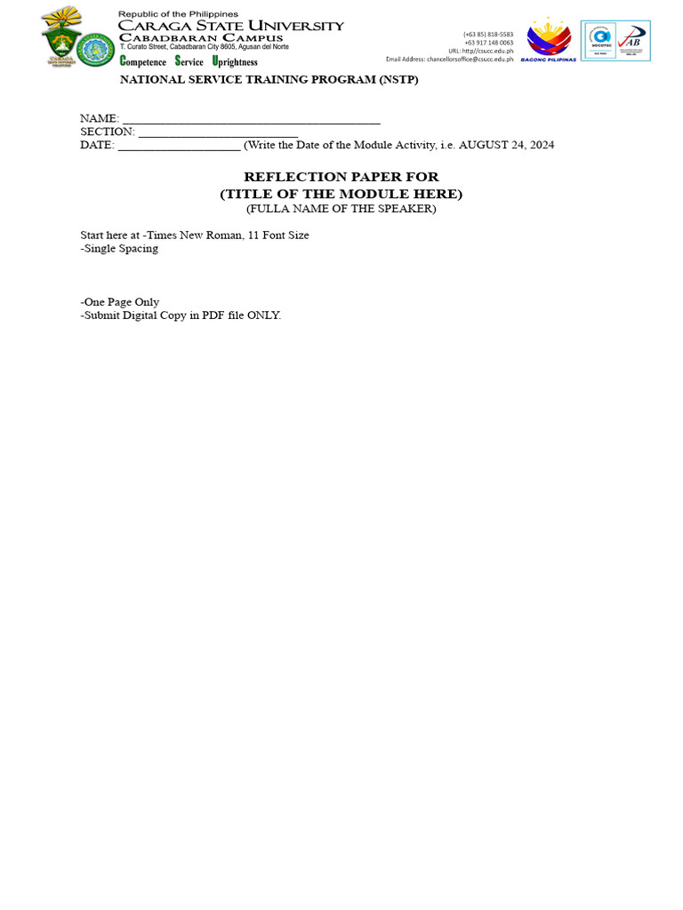 NSTP Reflection Paper Template | PDF