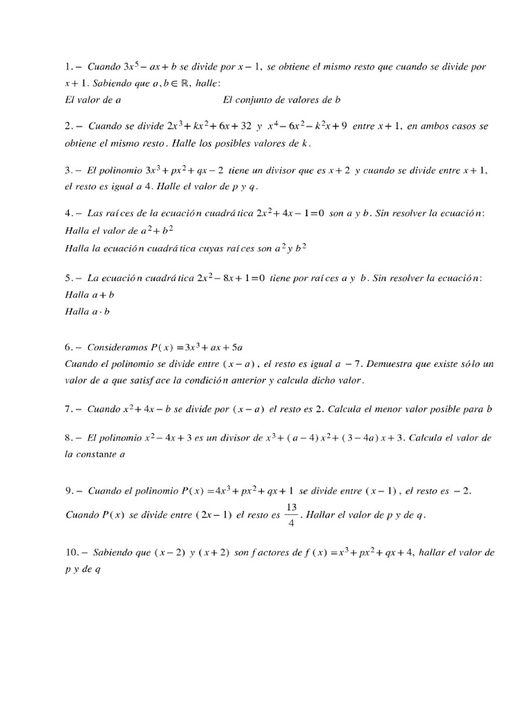 Ejercicios Polinomios Tema 1 IB | PDF
