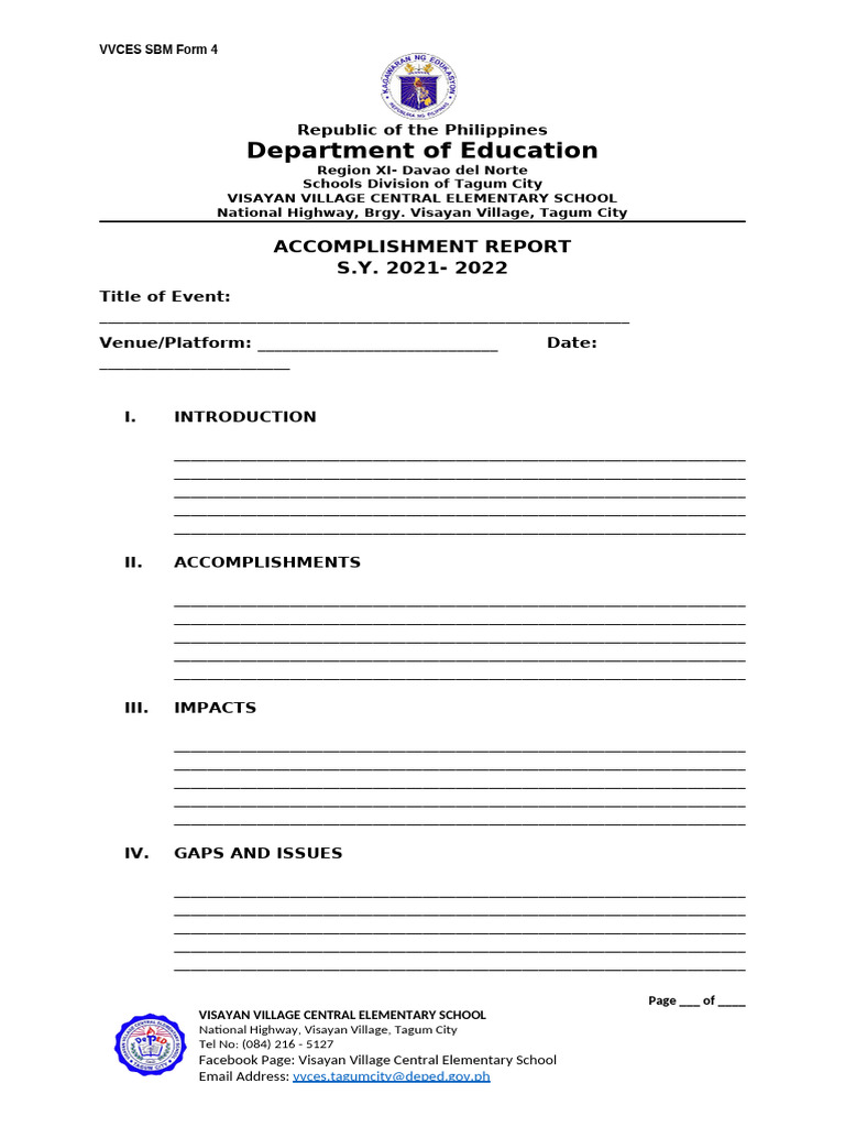 VVCES SBM Form 4 ACCOMPLISHMENT REPORT | PDF