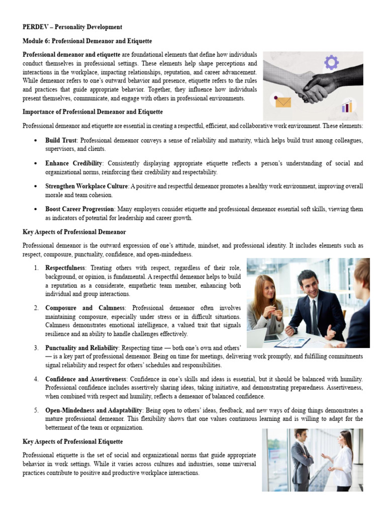 Professional Demeanor & Etiquette Guide | PDF | Etiquette | Leadership