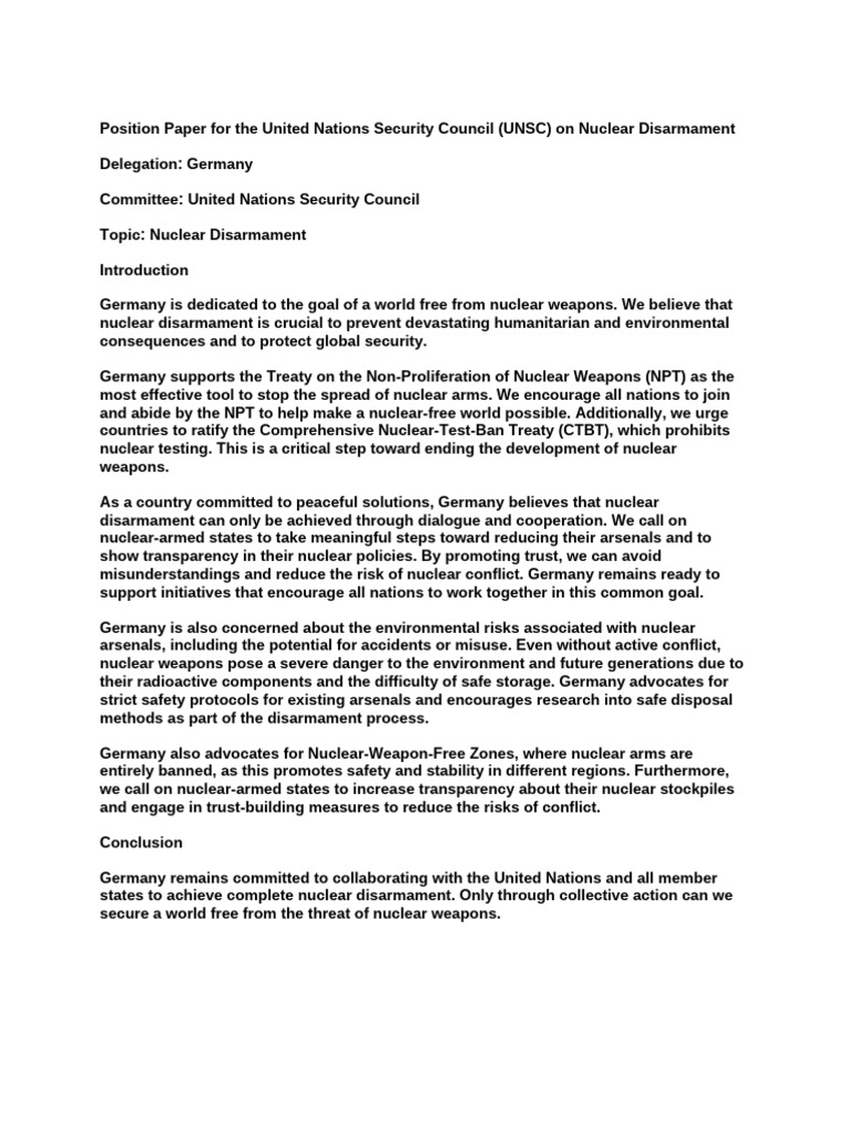 Position Paper For The United Nations Security Council (UNSC) On ...