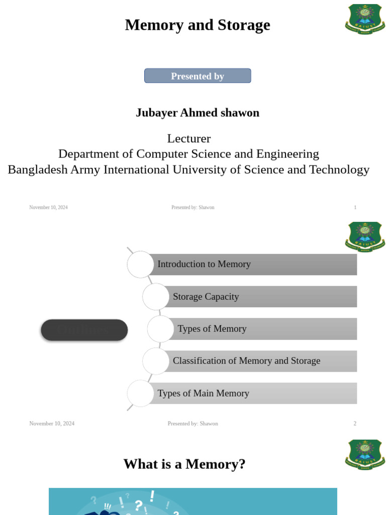 Lecture-2 Memory and Storage | PDF | Random Access Memory | Computer Data Storage