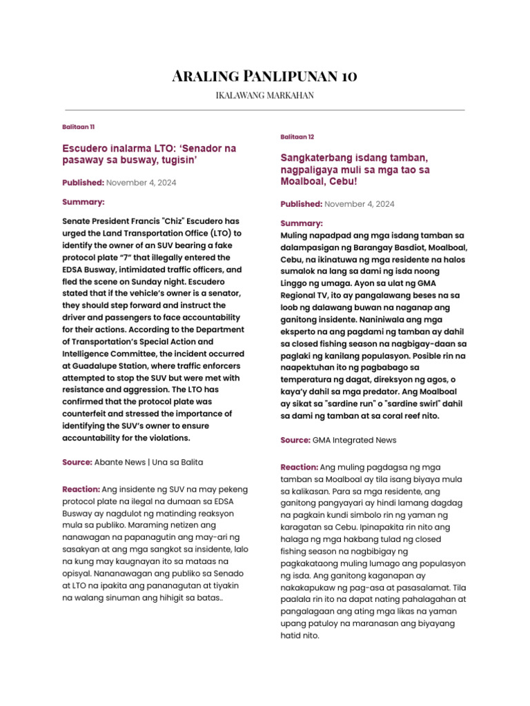 Balitaan Week 6 | PDF