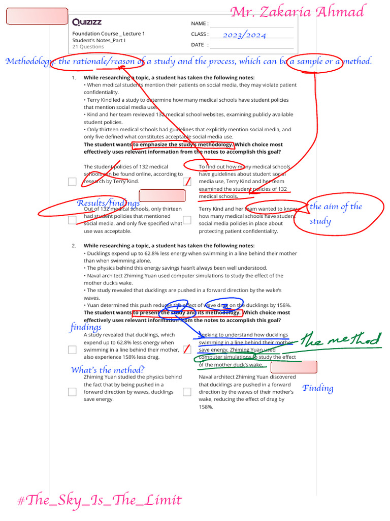 Annotated! Digital SAT Foundation Course - Lecture 1 (Student's Notes ...