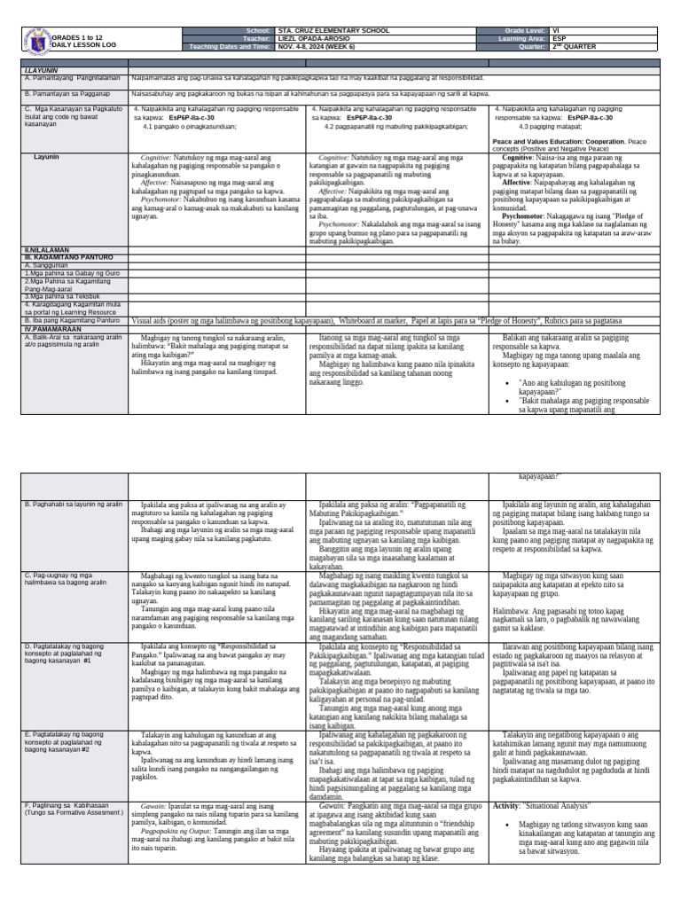 DLL Esp-6 Q2 W6 | PDF