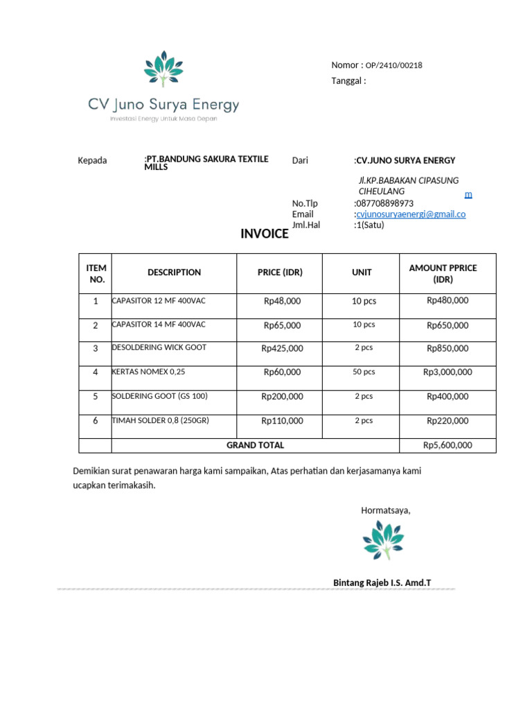 Invoice Op 2410-00218 | PDF