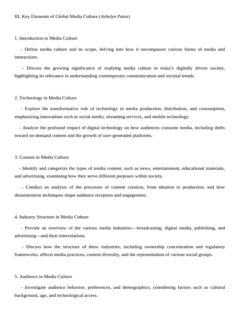 III. Key Elements of Global Media Culture Ashelyn Patos | PDF | Mass ...