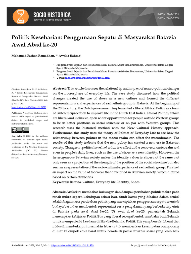 Politik Keseharian Penggunaan Sepatu Era Batavia | PDF