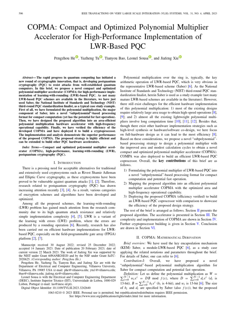 COPMA Compact and Optimized Polynomial Multiplier Accelerator For High-Performance ...