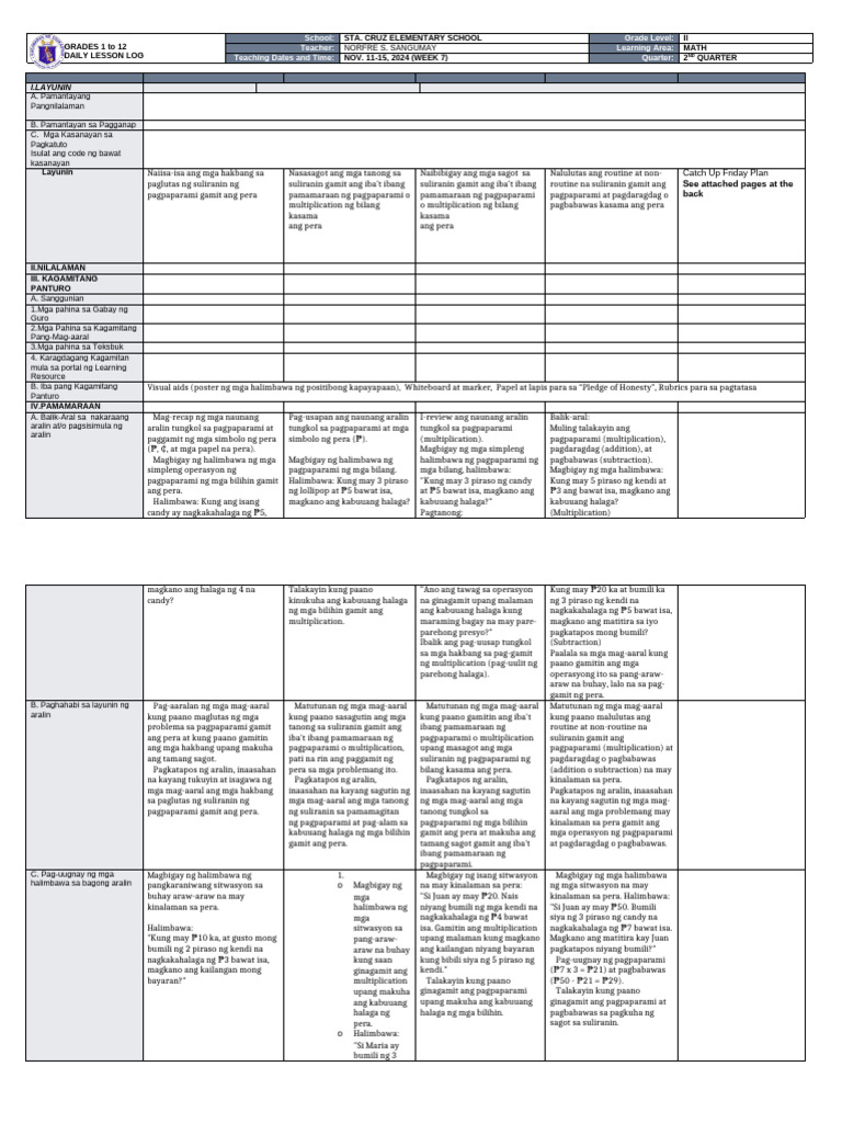 DLL - Math 2 - Q2 - W7 | PDF