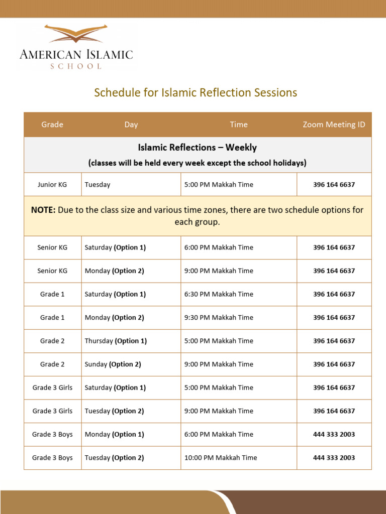 Islamic Reflection Sessions Schedule | PDF