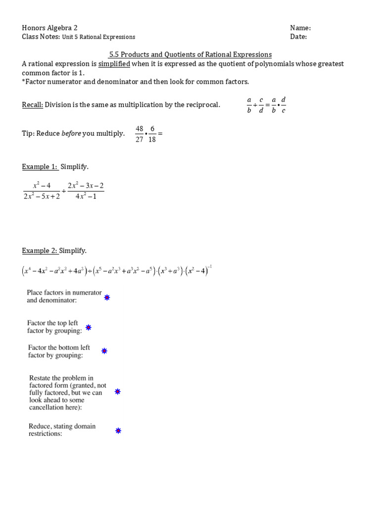 HA2 - 5.5 Products and Quotients of Rational Expressions | PDF | Teaching Methods & Materials
