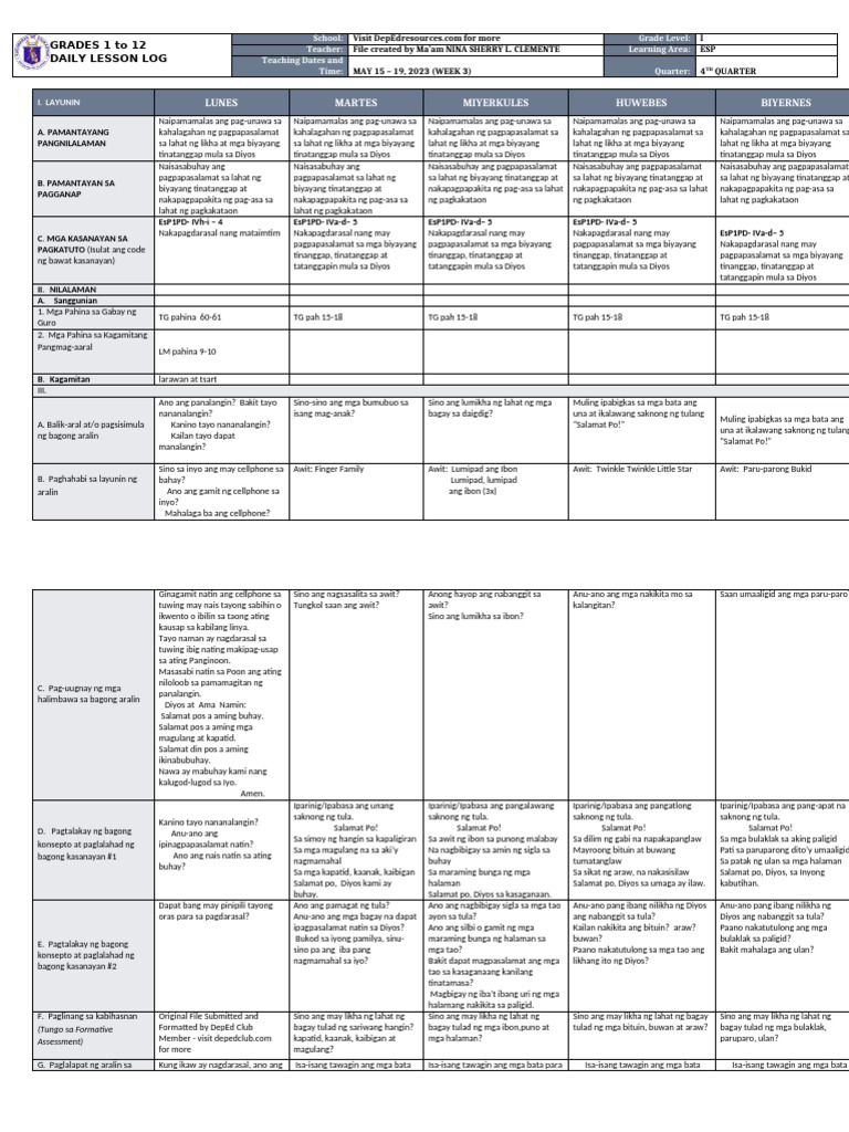 DLL - Esp 1 - Q4 - W3 | PDF