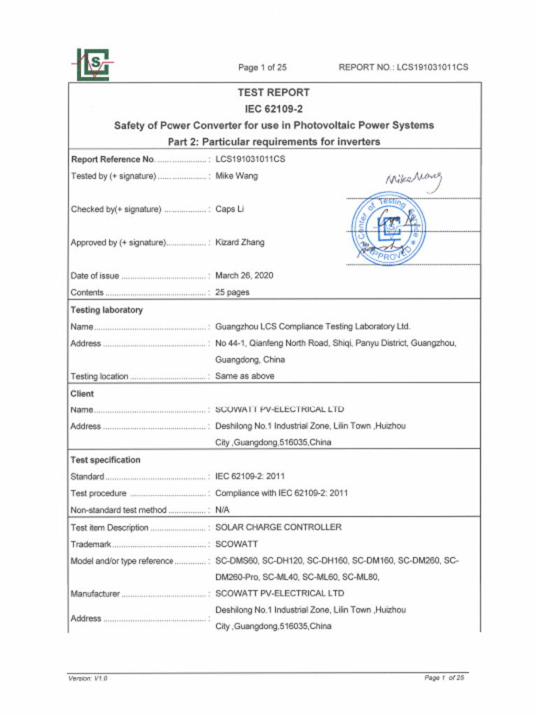 Solar Controller Test Report | PDF | Power Inverter | Power Engineering