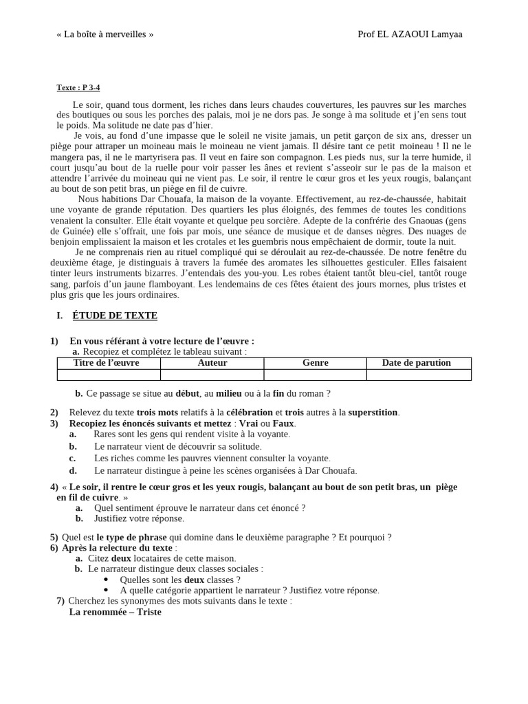 Analyse de "La boîte à merveilles" | PDF