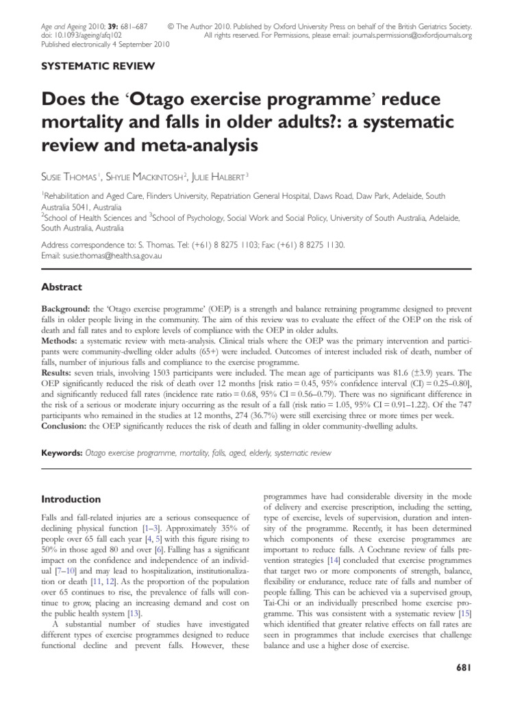 Does The Otago Exercise Programme' Reduce | PDF | Randomized Controlled ...