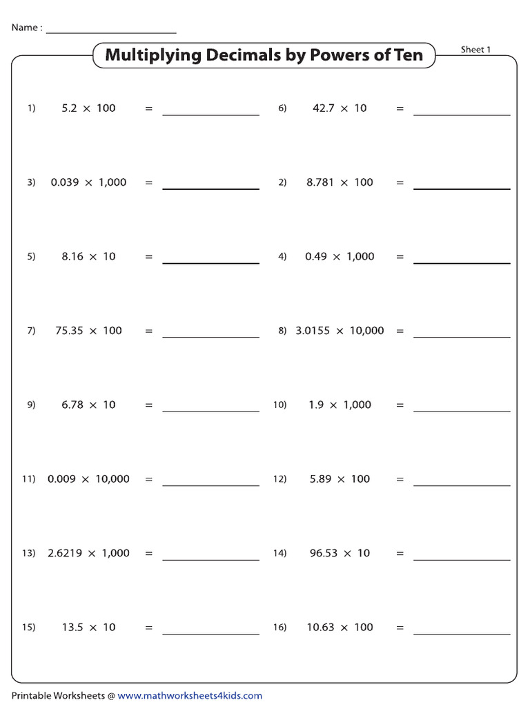 Decimals - Multiplication Powers of Ten - Powers of Ten All Key | PDF