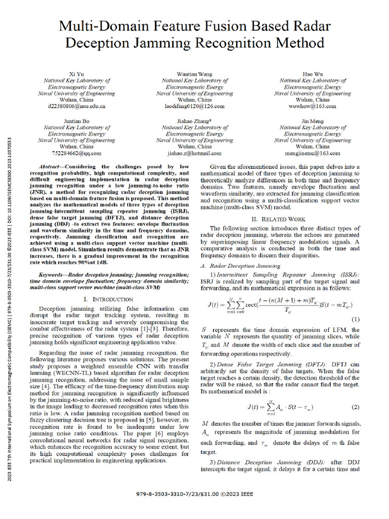 Multi-Domain Feature Fusion Based Radar Deception Jamming Recognition Method | PDF | Radar ...