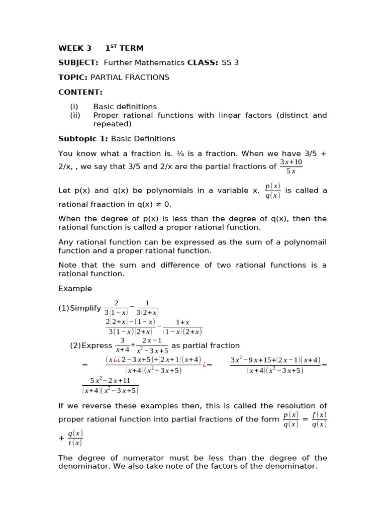 Partial Fractions in Further Mathematics | PDF | Polynomial | Numerical ...