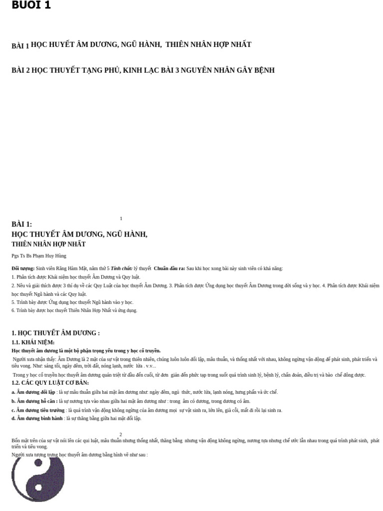 Buoi 1 Bai 1 Hoc Thuyet Am Duong Ngu Hanh Thien Nhan Hop Nhat Đã G P | PDF