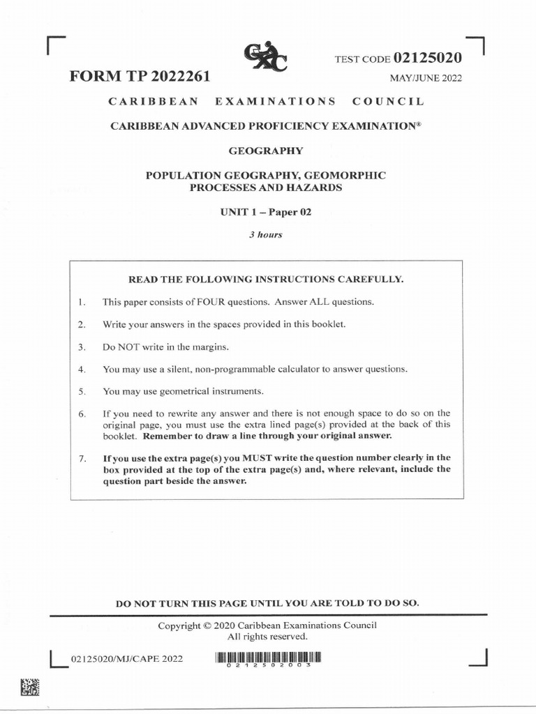 CAPE Geography Unit 1 Paper 2 2022 | PDF