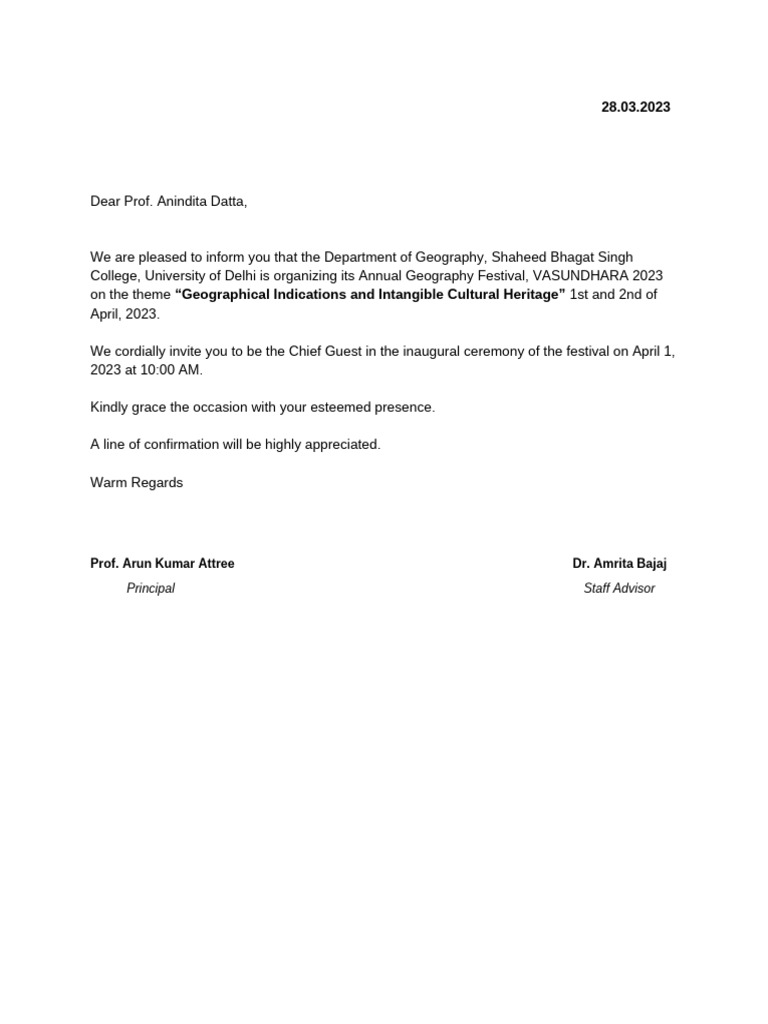 Letter of Invitation, Chief Guest | PDF