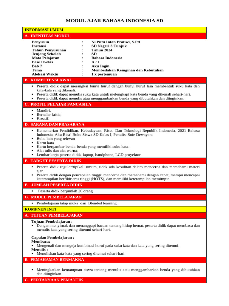 Modul Ajar Kelas 1 Observasi | PDF | Karier & Perkembangan | Seni & Disiplin Bahasa