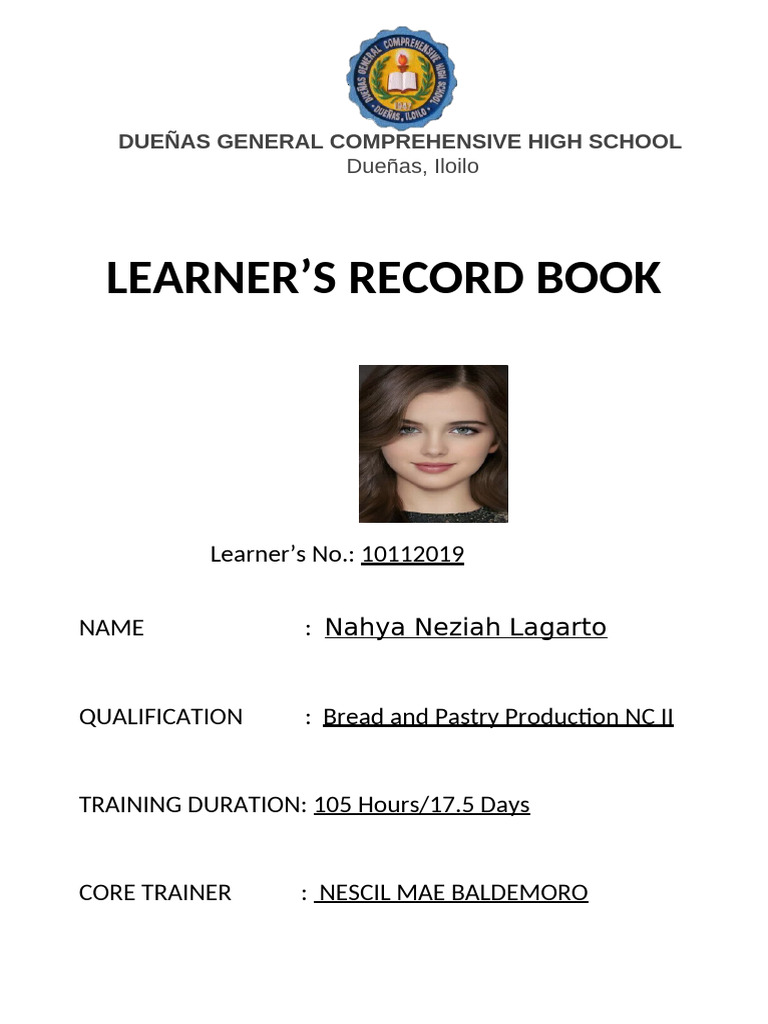 TESDA Trainee Record Book Sample | PDF | Cakes | Occupational Safety ...