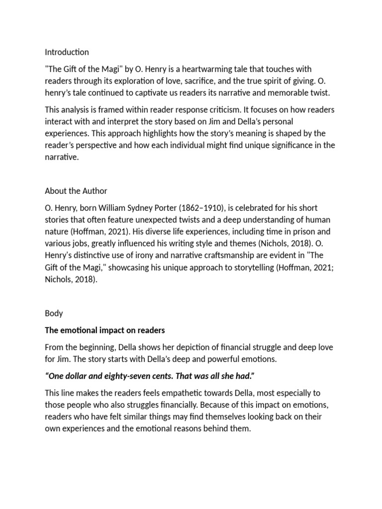 "Analyzing Love in The Gift of the Magi" | PDF | Love | O. Henry