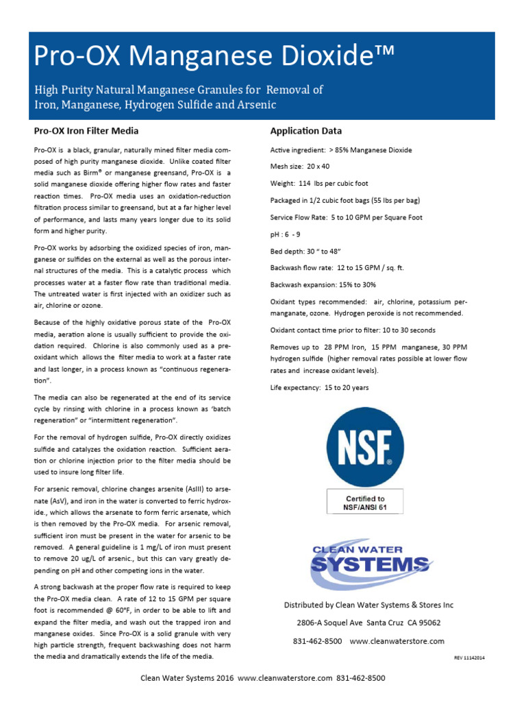 Pro-OX-Data-Sheet | PDF | Arsenic | Manganese