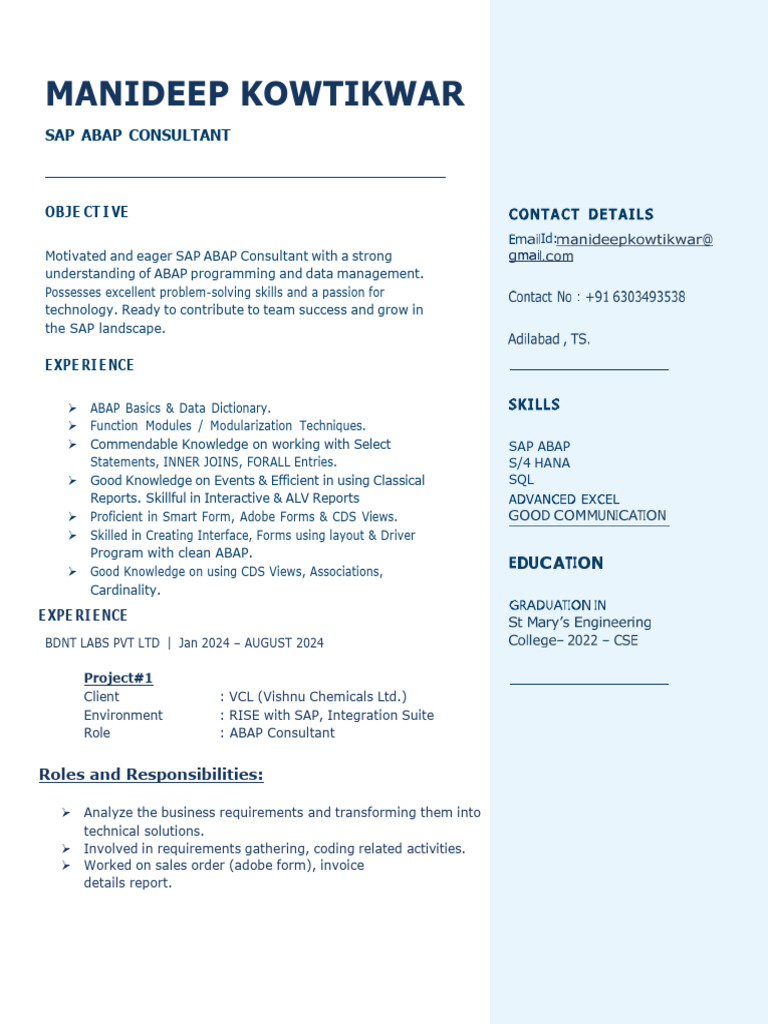 Manideep Kowtikwar Resume | PDF | Business
