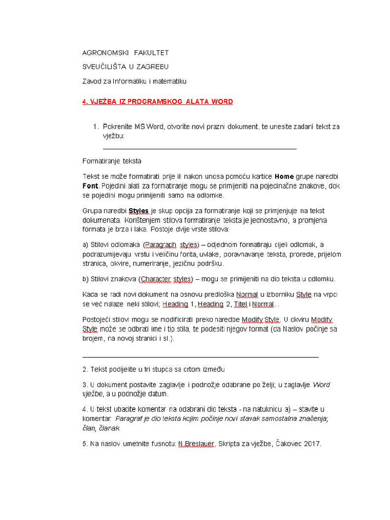 Zadatak 4 - Vježba Word - Stupci, Komentari, Reference, Uređenje Slike I Zaštita Dokumenta | PDF