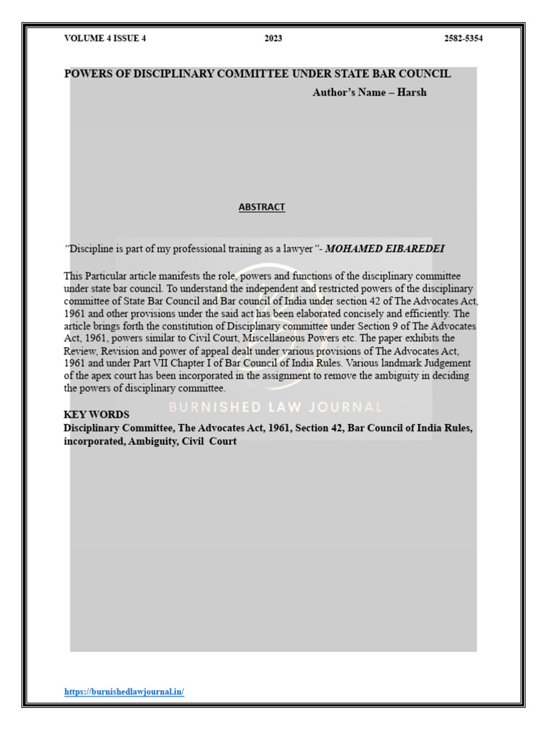 Powers of Disciplinary Committees in India | PDF | Advocate | Supreme ...