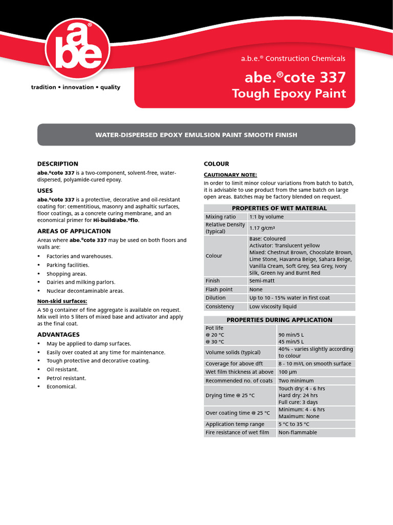 Abe Construction Chemicals Abecote 337 Tough Epoxy Paint Datasheet ...