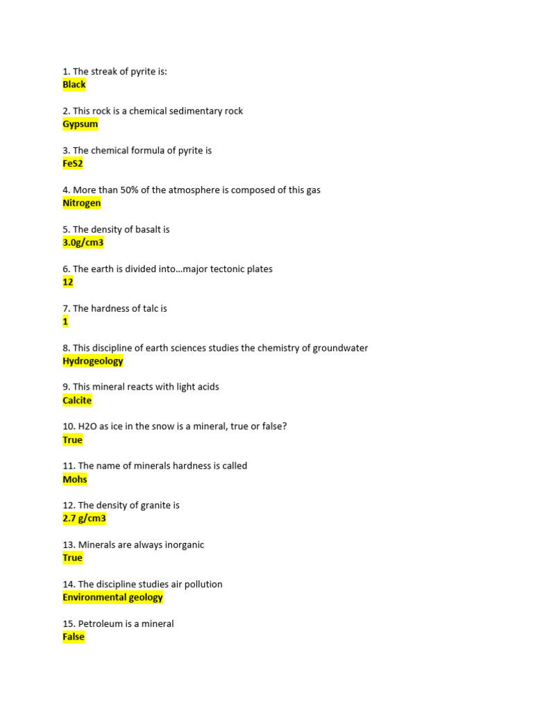 Q 1,2 + Mid | PDF | Rock (Geology) | Earth