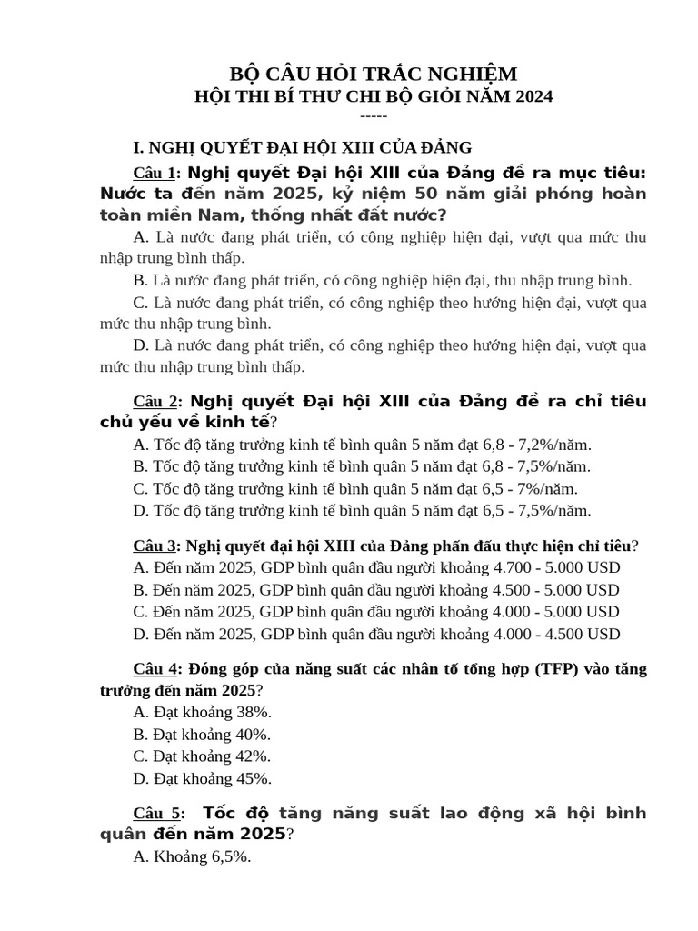 Bo Cau Hoi Trac Nghiem | PDF