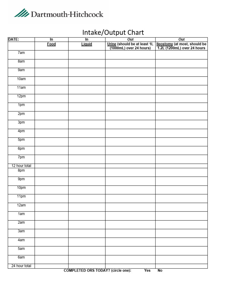 Intake Output Chart | PDF