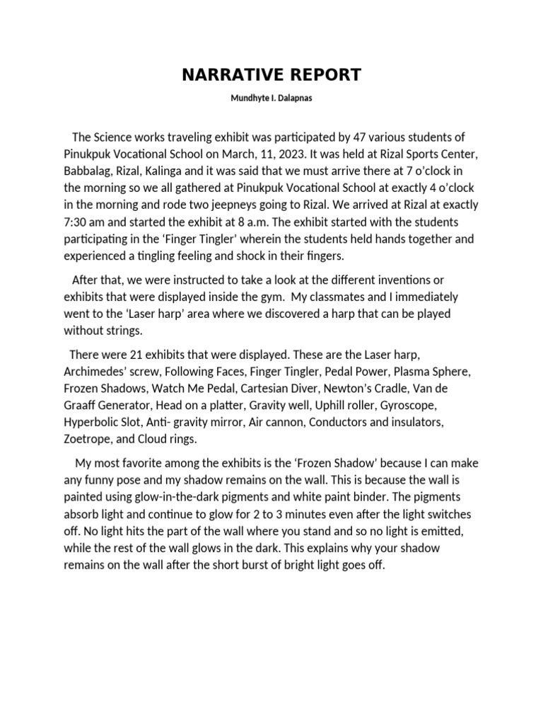 Narrative Report | PDF | Art