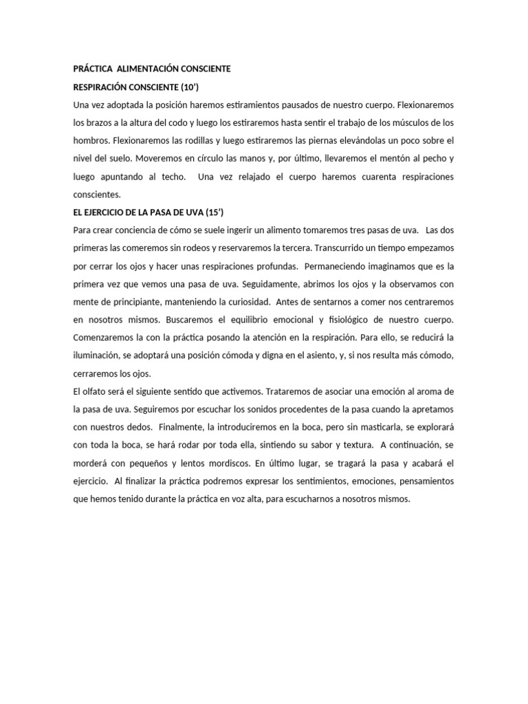 Práctica de Alimentación Consciente | PDF