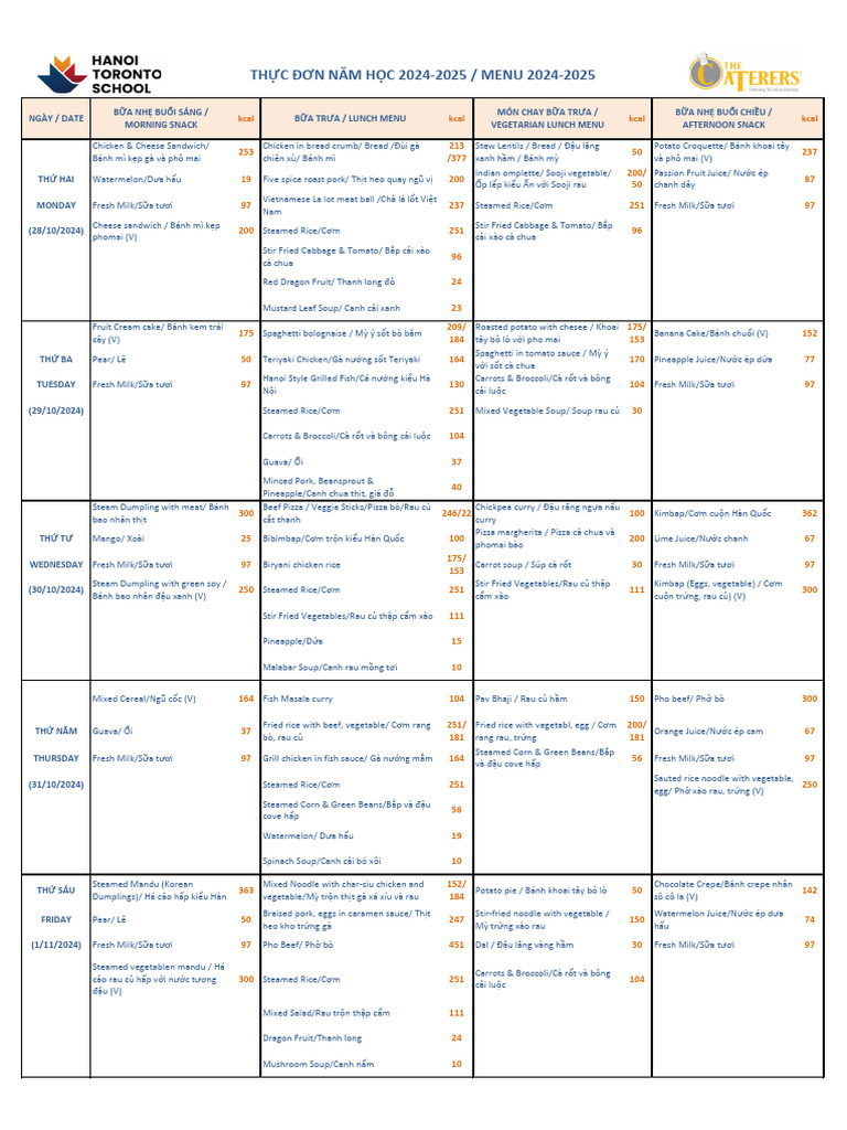 HTS Menu 2024-2025 28.10 - 01.11.24 | PDF
