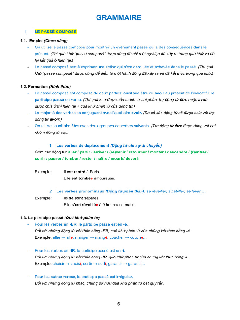 DEVOIRS - Passé Composé | PDF | Verbe | Typologie linguistique